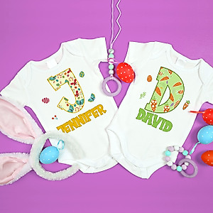 Personalized My First Easter Baby Onesie w/Name - 9 Design Customize 1st Boy Outfits Gifts Custom Girl Outfit Bunny Clothes Kids Bodysuit Newborn 6M 12M 18M 24M C1, White