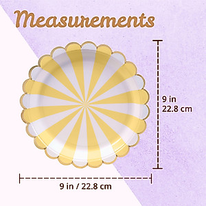 Confettiville Party Paper Plates, 50-Pack, Disposable Paper Plates, Gold Foil Scalloped Edge, Striped Pastel, 6 Colors, 9-Inch