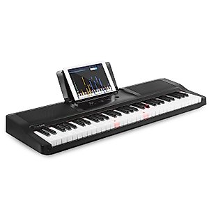 The ONE Light Keyboard and Piano Electronic MIDI Keyboard - Onyx Black with On Stage Double-X Keyboard Stand and Padded Keyboard Bench