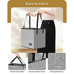 SOLEDI Collapsible Laundry Baskets, 2-Pack 50L (13 Gal) Collapsible Laundry Tote with Extended Easy Carry Handle, Sturdy Iron Wire Frame, Freestanding Clothes Basket for Bathroom, Bedroom, Dorm. Grey