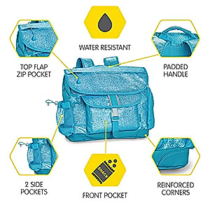 Bixbee Kids Backpack, Water Resistant Backpack for Girls & Boys with Pockets, Durable Zippers & Easy Carry Design-Perfect Size Children's Bookbag for School & Travel in Sparkalicious Turquoise-Medium