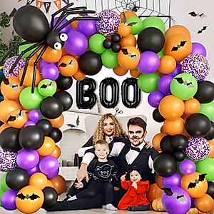Halloween Balloons Garland Arch Kit DIY Halloween Party Supplies with BOO Foil Balloon Spider Balloon Black Orange Purple Fruit Green Confetti Balloon for Halloween Day Party Decorations