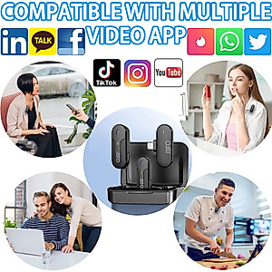 JIIFO Lavalier Microphone for iPhone iPad(2 TX + 1 RX + Charging Case),Wireless Clip Mic,Plug-Play Microphone for iPhone Video Recording,Interview Live Stream,Podcast,YouTube,TikTok