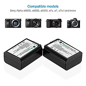 Powerextra Battery (4-Pack) and Charger for Sony NP-FW50 and Sony ZV-E10, Alpha a6500, Alpha a6300, Alpha a6000, Alpha a7 II, Alpha a7R II, Alpha a7S II, Alpha a5000, Alpha a5100 Digital Camera