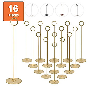 Urban Deco 16 Pieces Table Card Holder 12 inches Gold Place Steel Card holders for Photos, Food Signs, Memo Notes, Weddings, Restaurants, Birthdays.