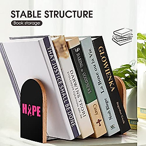 Pink Ribbon Wood Book Ends for Shelves Non-Skid Bookend Book Stand Book Holder Stopper for Home Office School