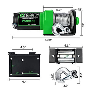 STEGODON 2500 lb. ATV/UTV Electric Winch, 12V Waterproof Steel Cable Winch,Electric Winch with Wired Remote for ATV UTV Towing, Boat, Off-Road