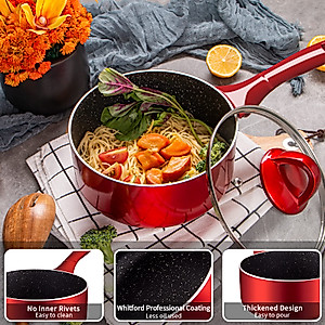 N++A Saucepan with Lid 2 quart, Nonstick Sauce Pans for All Stoves, 100% Non-toxic Small Pot, Red Saucier, Dishwasher Safe, Induction