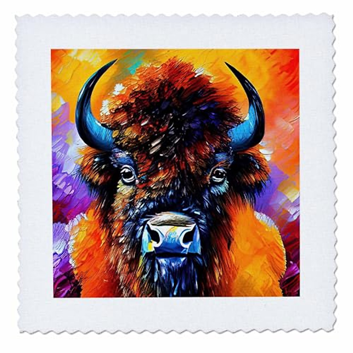 3dRose Stunning Digital Painting of an American Bison, Orange and... - Quilt Squares (qs-379156-8)