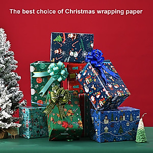 DIYCICO 12 Sheets Christmas Wrapping Paper Holiday Woodland Gift Scene with Christmas Tree, Snowflakes, Red Truck, Santa Claus, snowman, 28 x 20 Inch, Heavy Thicker Folded Flat Paper (Not Rolled)