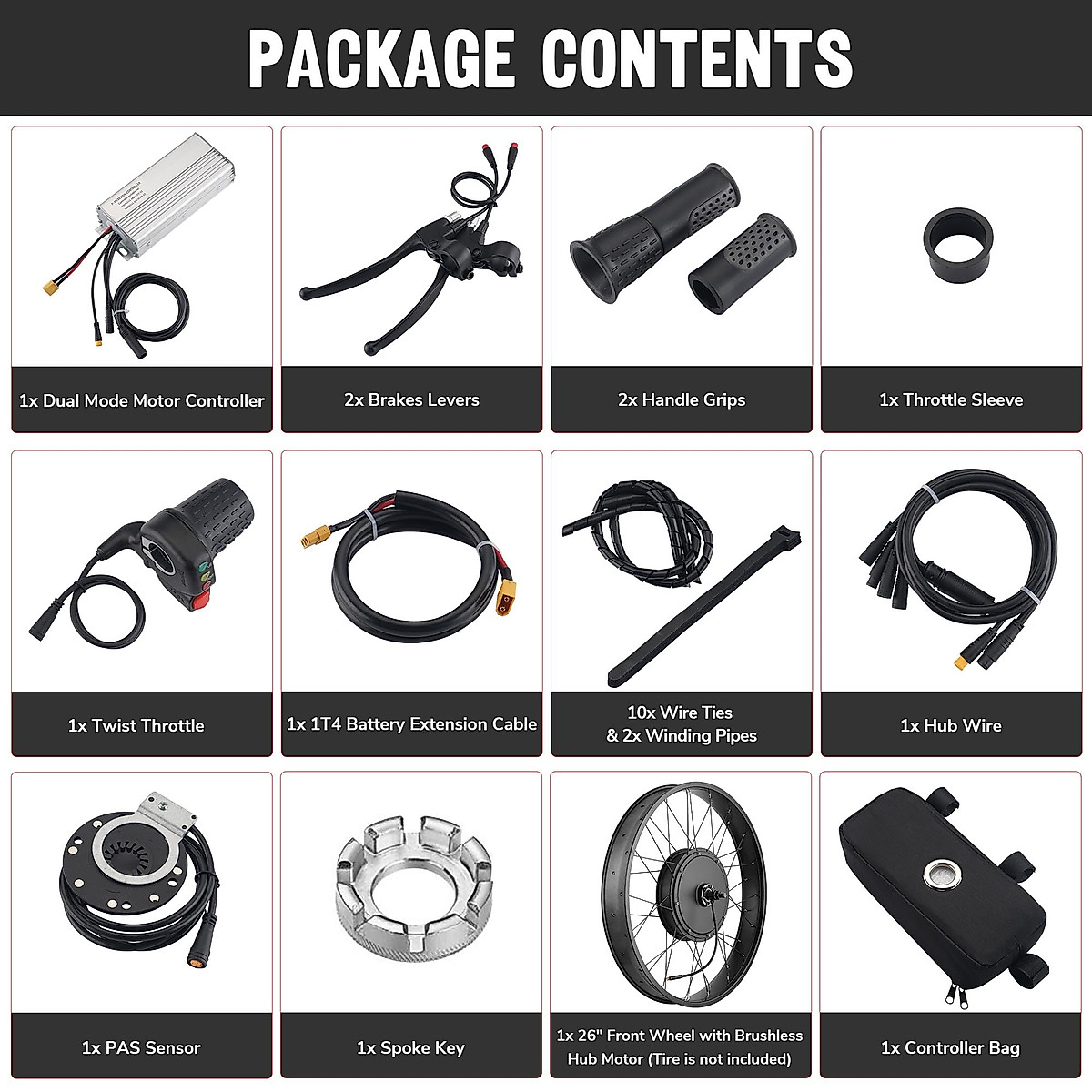 AW Electric Bike Conversion Kit 48V 1000W 26" Front Wheel E-Bike Conversion Kit for Fat Tire Bike Frame Ebike Wheel Kit Cycling Brushless Gearless Hub Motor Kit