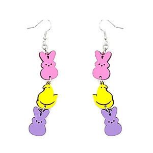 twinkle eye Personalized Cute Rabbit Chicken Earrings Easter Gift Three Piece Hanging Wooden Earrings Drop Dangle Earrings for Women Jewelry