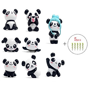 Cemtetnech panda cake topper set cute panda figures Cute Panda Characters Toys Mini Figure Collection Playset for panda theme party supplies（13pcs）