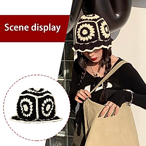 Women Crochet Bucket Hat Knitted Bucket Hat Handmade Cute Flower Pattern Beach Hat Outdoor Cute Striped Floral Fishing Hat Knit Bucket Hats Fisherman Hat for Women Multicolor