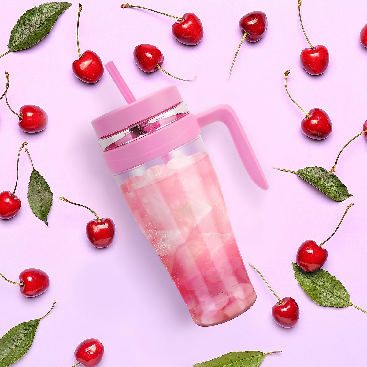 Hydraful 50 oz Tritan Plastic Tumbler with Lid and Straw and Handle - 100% Leak-Proof - Perfect for Iced Coffee, Smoothies, and Juice - Wide Mouth Reusable Water Bottle with Time Marker