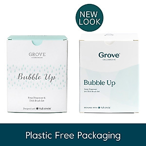 Grove Co. Bubble-Up Dish Soap Dispenser & 2 Pack Brush Set, Ergonomically Designed Dish Scrubber, Removes Tough Messes, Gentle on Dishes, Sustainable Solution to The World's Waste