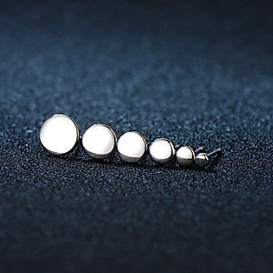 White Gold Plated Sterling Silver Dot Stud Earrings 3mm-10mm Options, Flat Round Disc Studs Hypoallergenic Jewelry (5mm)