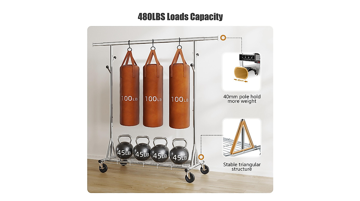 Gewudraw Heavy Duty Clothes Rack - Adjustable & Collapsible