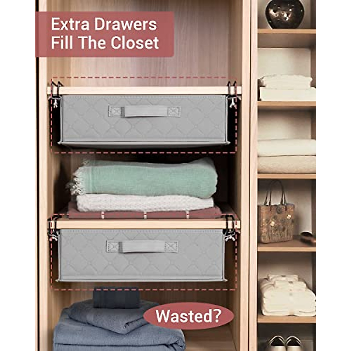 BRUINAGORA Closet Organizers and Storage, Closet Pullout Drawer, Under Shelf Storage Organizer, Adjustable Clips for Underwear, Bra, Lingerie, Panties, Undies, Grey/2 Pack