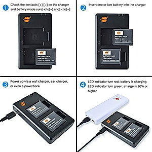 DSTE 2PCS NP-BK1(1300mAh/3.7V) Battery Charger Set Compatible for Sony Bloggie MHS-CM5,MHS-PM5,Cyber-Shot DSC-S750,DSC-S780,DSC-S850,DSC-S950,DSC-S980,DSC-W180,DSC-W190,DSC-W370,Webbie MHS-PM1 Camera