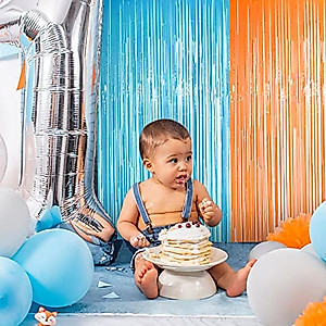 Blue and Orange Party Decoration 63 Pcs Orange and Blue Balloons Garland 2 Pcs Orange Light Blue Foil Fringe Curtain Confetti Balloons for Birthday Party Baby Shower Wedding Anniversary Graduation