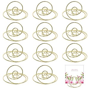 CHGCRAFT 12Pcs Spiral Place Card Holders Table Number Holders Spiral Metal Name Card Holder Stands for Photos Food Signs Memo Wedding Party Restaurants, Light Gold