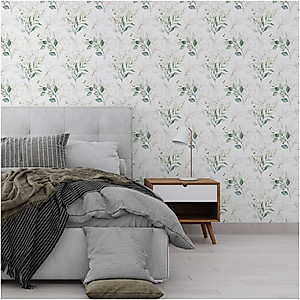 UniGoos Gold Edge Foliage Peel and Stick Wallpaper Green Leaves Vinyl Removable Contact Paper Abstract Branch Leaf Self-Adhesive Wall Paper Roll for Cabinet Living Room DIY Decor 17.7" x118.1"