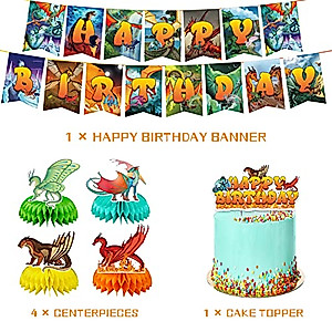 Wings of Fire Birthday Party Decoration, Include Wings of Fire Birthday Banner, Table Centerpieces, Cake Topper, Latex Balloons for Dragon Theme Kids Birthday Party Supplies Baby Shower
