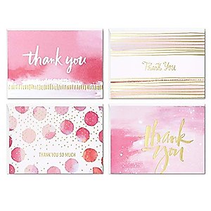 Hallmark Thank You Cards Assortment, Pink and Gold Watercolor (40 Thank You Notes with Envelopes for Wedding, Bridal Shower, Baby Shower, Business, Graduation)