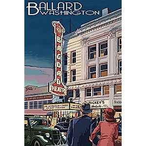 Bagdad Theatre, Ballard, Seattle, WA 41369 (24x36 Giclee Art Print, Gallery Framed, Silver Wood)