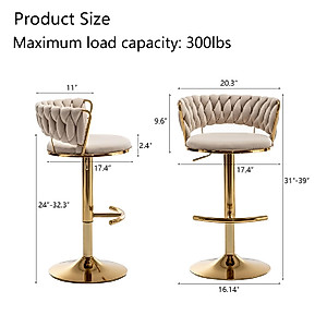 Riknuxi Gold Velvet Bar Stools Set of 4, Counter Height Bar Stools with Low Back, Swivel Bar Stool for Kitchen Island, Bar Pub (Beige)