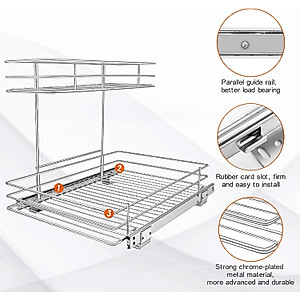 AHNR Pull Out Cabinet Organizer, 2-Tier Under Sink Slide Out Kitchen Cabinet Storage Shelves with Sliding Storage Drawer for Cabinet - 12.6W x 16.5D x 13H, Request at Least 13" Cabinet Opening