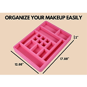 Polar Whale 2 Makeup Pink Drawer Organizers Tray Washable Waterproof Durable Foam Insert for Home Bathroom Bedroom Office 12.9 x 17.9 Inches 16 Compartments for Lipstick Eyeliner Cosmetics and More