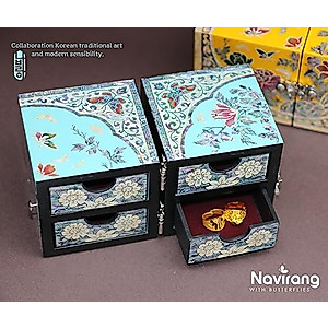 SoSHESHINES Mother of Pearl Small Jewelry Box - Premium Packaging for Gifts for Women, Thank you Gifts, Mom birthday Gifts, Korean Traditional Sea Shell Premium Handmade (SECRET_Aqua Blue)