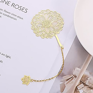 8 Pack Metal Bookmark with Chain, Exquisite Hollow Leaf Bookmark Unique Bookmarks Vintage Including Ginkgo Carnation Lotus Maple Leaf for Book Lovers, Writers, Children, Adults (Gold, 8 Designs)