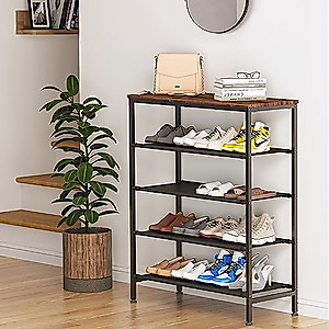 Z&L HOUSE 5 Tier Shoe Rack Organizer for Entryway, Sturdy Black Metal Framed Free Standing Shoe Shelf, Uniquely Versatile and Spacious Wood Top Storage, Shoe Stand for Garage Closet Hallway