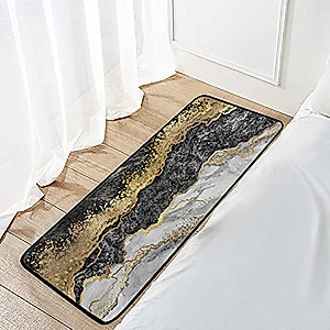 Area Rugs Carpet for Bedroom Floor Kitchen Rugs Gold Black Marble Bedside Runner Rug Living Room Washable Non Slip 39×20in