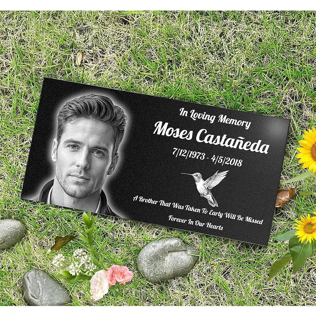 KAYUHAN Cemetery Memorial Stones Personalized Black Granite Headstone DIY Temporary or Permanent Grave Marker Outdoor Garden Memorial Plaque，headstones for Cemetery，Cemetery Decorations