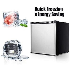 COSTWAY Compact Upright Freezer Countertop, 1.1 cu. ft. Mini Size with Reversible Stainless Steel Door and Adjustable Removable Shelves, Single Door Vertical Freezer for Home, Dorm, Office