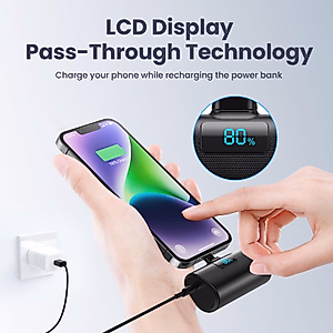 Small Portable Charger for iPhone,5200mAh MFi Certified Mini Power Bank,20W PD Fast Charging Travel Portable Phone Charger,LCD Display Battery Pack Compatible with iPhone 14 Pro/13/12/11/XR/X/SE/8/7