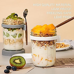 GUEQUITLEX Overnight Oats containers with lids and Spoon 12 oz Overnight Oats Jars Airtight Glass Mason Jars for Milk, Cereal, Fruit