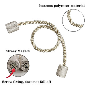 Porlau 2 Pack Beige Strong Magnetic Curtain Tiebacks Outdoor Elegant Decorative Tie Backs Modern Rope Tiebacks for Drapes Window Curtain Holdbacks for Draperies