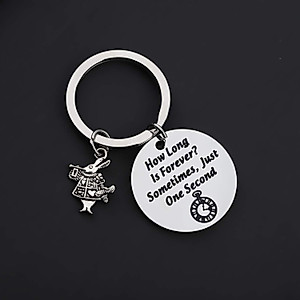 ENSIANTH How Long is Forever?Sometimes,Just One Second Keychain Wonderland Inspired Charm Gift (rabbit Key)