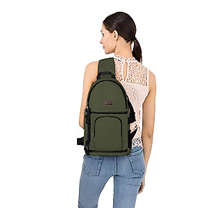 MOSISO Camera Sling Bag, DSLR/SLR/Mirrorless Camera Case Shockproof Photography Camera Backpack with Tripod Holder & Removable Modular Inserts Compatible with Canon/Nikon/Sony/Fuji, Army Green
