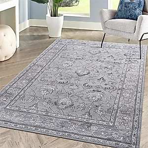 Ashcroft Furniture Co Usak Collection 6' x 9' Gray Oriental Distressed Non-Shedding Area Rug