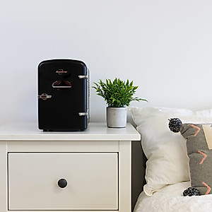 Koolatron Retro Portable Mini Fridge 4 Liter/6 Can AC/DC Thermoelectric Cooler for Skincare, Cosmetics, Medications, Dorm, Home, Room and Travel (Black)