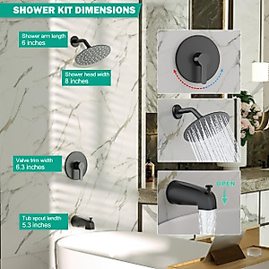 Esnbia Tub Shower Kit（Shower Valve Include), Black Shower Faucet Set with 8-Inch Rain Shower Head and Handle, Bathtub Shower Faucet Set, Single-Handle Tub and Shower Hardware Set, Matte Black