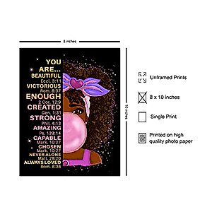 Black African American Girl Wall Art & Decor - Black Art - Positive Affirmations - Christian Bible Verses - Inspirational Positive Quotes - Pink Little Girls Bedroom Decor - Toddler Girls Bedroom