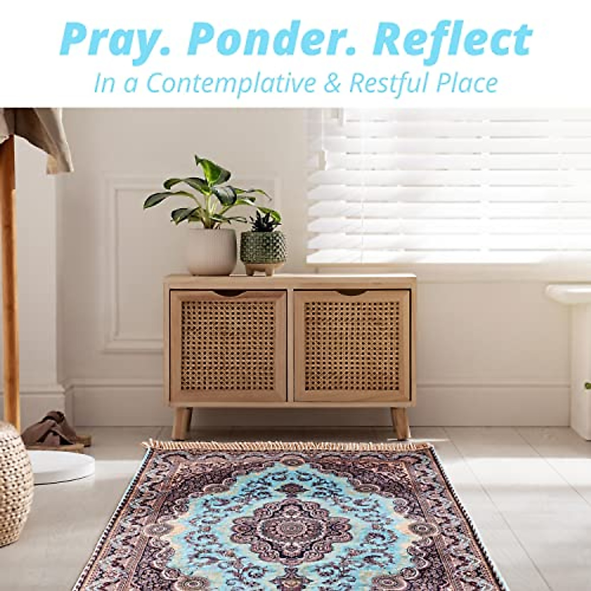 Sacred Artisans FAÍTH Turkish Prayer Mats | Ocean Blue, Soft Prayer Rug Made from Thick Cotton & Bamboo Blend & Fully Gift Ready