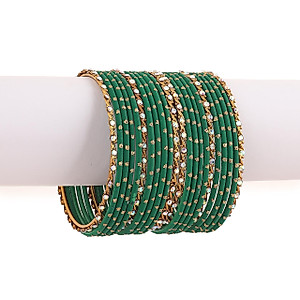 RIANGI Bangles For Women Indian Jewelry Set Of 22 Pcs Green Bangles For Women Indian Bollywood Jewelry For Women Party Favors Alloy Metal Bangles Indian Hand Jewelry For Women